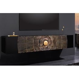 Riess Ambiente H&auml;ngendes TV-Lowboard GOLDEN SUNSET 160cm Mangoholz schwarz mit 3D Schnitzereien gold handmade Riess-Ambiente Modern & Design
