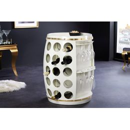 Riess Ambiente Design Weinfass BODEGA WHITE 70cm wei&szlig; gold Pinie Flaschen Gl&auml;seraufh&auml;ngung Riess-Ambiente Modern & Design