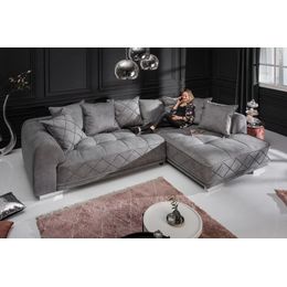 Riess Ambiente Modernes XXL Ecksofa DECADENCIA 320cm silbergrau Samt Bigsofa inkl. Kissen Riess-Ambiente L-Form Wohnzimmer