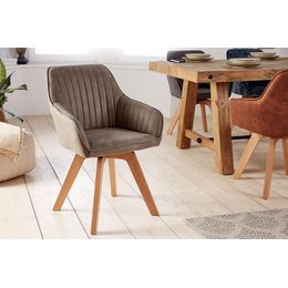 Riess Ambiente Drehbarer Design Stuhl LIVORNO vintage taupe Buchenholz Beine mit Armlehnen Polsterstuhl Riess-Ambiente Esszimmerstuhl K&uuml;chenstuhl