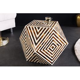 Riess Ambiente Beistelltisch HARMONY NATURE 60cm braun wei&szlig; Mosaik Kunsthandwerk Riess-Ambiente vieleckig