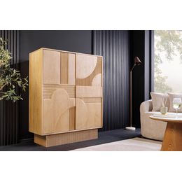 Riess Ambiente Design Highboard ART DECO 120cm wei&szlig; gek&auml;lkt Mangoholz massiv 3D Front Riess-Ambiente Modern & Design