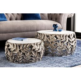 Riess Ambiente Rundes 2er Set Couchtische ABSTRACT LEAF 70cm wei&szlig; silber Marmor Metall Blatt-Design Riess-Ambiente Satztisch Sofatisch Wohnzimmertisch Modern &...