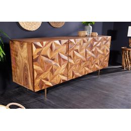 Riess Ambiente Massivholz Sideboard ALPINE 145cm braun Sheesham stone finish Metall matt gold Riess-Ambiente Modern & Design