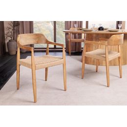 Riess Ambiente Design Armlehnen-Stuhl KENNEDY natur aus recyceltem Pinienholz mit Korbgeflecht Riess-Ambiente Esszimmerstuhl K&uuml;chenstuhl