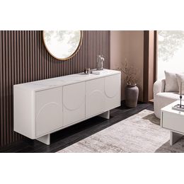 Riess Ambiente Design Sideboard SAVOY 180cm kaschmir wei&szlig; Marmor Keramik mit Stauraum und 3D-Front Riess-Ambiente Modern & Design