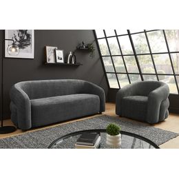 Riess Ambiente Design Sofa VOGUE 200cm grau Chenille Cremona 3-Sitzer Couch mit Nosagfederung Riess-Ambiente Wohnzimmer Modern & Design