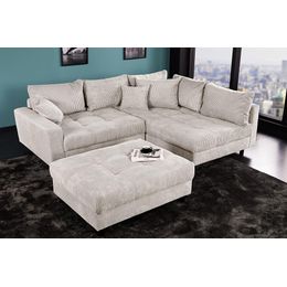 Riess Ambiente Modernes Ecksofa KENT 220cm beige Cord inkl. Hocker Federkern L-Form Wohnlandschaft Riess-Ambiente Wohnzimmer
