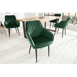 Riess Ambiente Edler Armlehnen Stuhl TURIN smaragdgr&uuml;n Samt mit Ziersteppung Polsterstuhl Riess-Ambiente Esszimmerstuhl K&uuml;chenstuhl Modern & Design