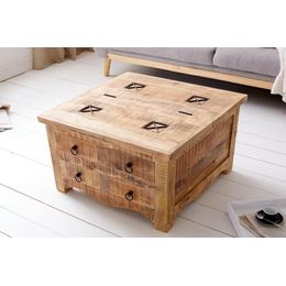 Riess Ambiente Massiver Couchtisch IRON CRAFT 70cm natur Holz Truhe mit Schubladen und Stauraum Riess-Ambiente Sofatisch Wohnzimmertisch quadratisch