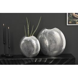 Riess Ambiente Elegantes Vasen 2er Set ORIENTAL 44cm silber im Grid Hammerschlag Design Riess-Ambiente rund Modern & Design