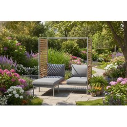 Riess Ambiente Outdoor Balkonlounge 2-Sitzer COCOONING anthrazit Aluminium Holz mit Hocker wetterfest Riess-Ambiente 2 Personen Modern & Design