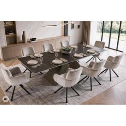 Riess Ambiente Design Esstisch DIAMOND 180-260cm rost Keramik Metallgestell bronze Riess-Ambiente Esszimmertisch K&uuml;chentisch rechteckig 2 Personen Modern & Design