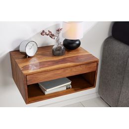 Riess Ambiente H&auml;ngender Nachttisch PURE 50cm braun Sheesham Massivholz stone finish Regal Schublade Riess-Ambiente Klassisch