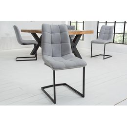 Riess Ambiente Design Freischwinger Stuhl MIAMI hellgrau Metallgestell matt schwarz Polsterstuhl Riess-Ambiente Esszimmerstuhl K&uuml;chenstuhl Modern & Design
