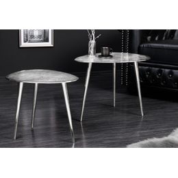 Riess Ambiente 2er Set Couchtisch ELEMENTS 50cm silber Metall Handarbeit Riess-Ambiente Satztisch Sofatisch Wohnzimmertisch organisch Modern & Design