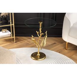 Riess Ambiente Runder Beistelltisch WILDLIFE PEACOCK 60cm gold Glasplatte Metall Pfauen-Skulptur Riess-Ambiente Modern & Design