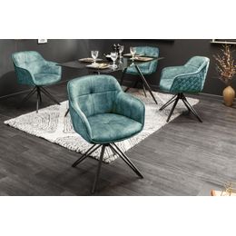 Riess Ambiente Drehbarer Design Stuhl EUPHORIA petrol Samt mit Armlehne Metallgestell schwarz Polsterstuhl Riess-Ambiente Esszimmerstuhl K&uuml;chenstuhl Modern & Design