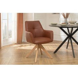 Riess Ambiente Drehbarer Stuhl ALMARA cognac braun Echtleder 360&deg; Taschenfederkern Eiche Massivholz Polsterstuhl Riess-Ambiente Esszimmerstuhl K&uuml;chenstuhl Modern...