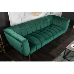 Riess Ambiente Design 3-Sitzer Sofa NOBLESSE 225cm smaragdgr&uuml;n Samt Federkern goldene Metallf&uuml;&szlig;e Riess-Ambiente Wohnzimmer Modern & Design
