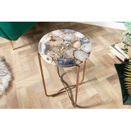 Riess Ambiente Runder Beistelltisch NOBLE I 35cm Edelstein Achat klappbar goldenes Metallgestell Riess-Ambiente Modern & Design