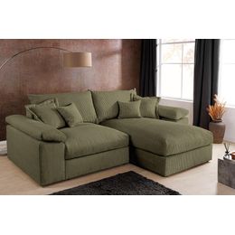 Riess Ambiente Design Ecksofa ATMOSPHERE XL 245cm gr&uuml;n Cord Federkern inkl. Kissen Riess-Ambiente L-Form Wohnzimmer Modern & Design