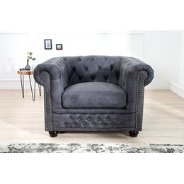 Riess Ambiente Chesterfield Sessel 105cm antik grau mit Knopfheftung und Federkern Riess-Ambiente