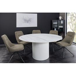 Riess Ambiente Runder Esstisch UNIQUE 120cm wei&szlig; Keramik mit S&auml;ulenfu&szlig; Riess-Ambiente Esszimmertisch K&uuml;chentisch 4 Personen Modern & Design