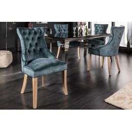 Riess Ambiente Eleganter Stuhl CASTLE petrol Samt Landhausstil mit Komfortgriff Polsterstuhl Riess-Ambiente Esszimmerstuhl K&uuml;chenstuhl