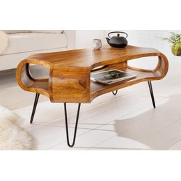 Riess Ambiente Massivholz Couchtisch ORGANIC LIVING 100cm braun Sheesham stone finish Hairpin Legs Riess-Ambiente Sofatisch Wohnzimmertisch organisch Modern & Design