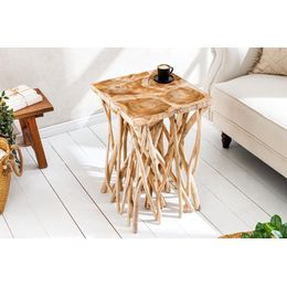 Riess Ambiente Massivholz Beistelltisch DRIFTWOOD 60cm natur Teak viereckig im Stelzen-Design Riess-Ambiente quadratisch