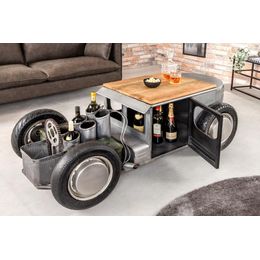 Riess Ambiente Oldtimer Couchtisch HOT ROD 160cm Stahl Mangoholz mit Stauraum Flaschenhalter massiv Riess-Ambiente Sofatisch Wohnzimmertisch Modern & Design