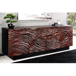 Riess Ambiente Massives Sideboard FLUID 175cm walnuss-braun Akazienholz 3D-Design schwarzer Sockelfu&szlig; Riess-Ambiente Modern & Design
