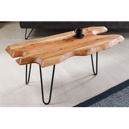 Riess Ambiente Massivholz Couchtisch WILD 100cm Akazie natur Hairpin Legs Baumkante Riess-Ambiente Sofatisch Wohnzimmertisch organisch