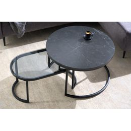 Riess Ambiente 2er Set Couchtisch ELEGANCE 70cm graphit Marmor-Design Glas Metall rund oval Riess-Ambiente Satztisch Sofatisch Wohnzimmertisch Modern & Design