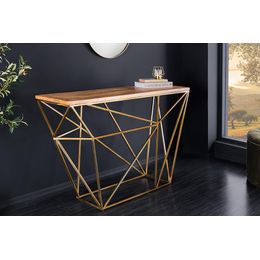 Riess Ambiente Abstrakter Konsolentisch DIAMOND 120cm natur messing Mangoholz Metallgestell Riess-Ambiente vieleckig