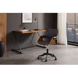 Riess Ambiente H&ouml;henverstellbarer B&uuml;rostuhl CHICAGO schwarz Kunstleder drehbar Walnuss mit Rollen Riess-Ambiente Modern & Design