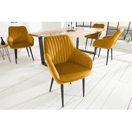Riess Ambiente Edler Armlehnen Stuhl TURIN senfgelb Samt mit Ziersteppung Polsterstuhl Riess-Ambiente Esszimmerstuhl K&uuml;chenstuhl Modern & Design