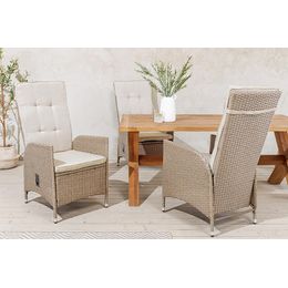 Riess Ambiente Outdoor Gartenstuhl SYLT natur beige Polyrattan Hochlehner mit Armlehne verstellbar wetterfest Riess-Ambiente