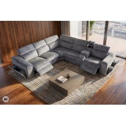 Riess Ambiente Multifunktionales Ecksofa PRIME 300cm grau Vogue Seiden Samtstoff Relaxfunktion Riess-Ambiente L-Form Wohnzimmer Modern & Design