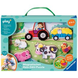 RAVENSBURGER VERLAG Play+ Magnetisches Holz-Z&auml;hl-Puzzle: Bauernhof - ab 12 Monate