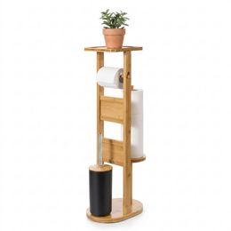 Relaxdays Wc-Garnitur, Hellbraun, Holz, Holzwerkstoff, Kunststoff, 30x80x18 cm, Badezimmer, WC Ausstattung, WC B&uuml;rstengarnituren