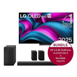 Schwarz LG 55&Prime; OLED evo AI C5E 4K Smart TV 2025 + 5.1Kanal Home Theater Soundbar DS60TR mit SurroundSound und hinteren Lautsprechern OLED55C5ELB.DS60TR