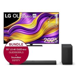 Schwarz LG 55&Prime; OLED evo AI G5 4K Smart TV + 3.1.1 Kanal TV Soundbar DS70TY mit Dolby Atmos OLED55G59LS.DS70TY