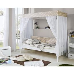 Ticaa Himmelbett "Beige" 310 Kiefer Wei&szlig; (Beige/Wei&szlig; Stern)