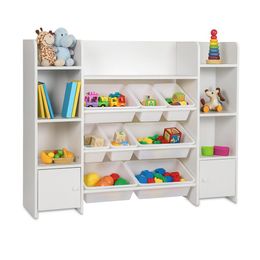 Relaxdays Kinderregal, Wei&szlig;, Holzwerkstoff, Kunststoff, 139x94x30 cm, Kinderzimmer & Jugendzimmer, Kinderm&ouml;bel, Kinderregale