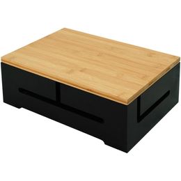 Relaxdays Kabelbox, Schwarz, Holz, 32x11x22 cm, Arbeitszimmer, B&uuml;rozubeh&ouml;r