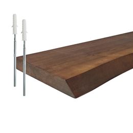 Relaxdays Wandregal, Dunkelbraun, Holz, Kiefer, 60x3x22 cm, Wohnzimmer, Regale, Wandregale