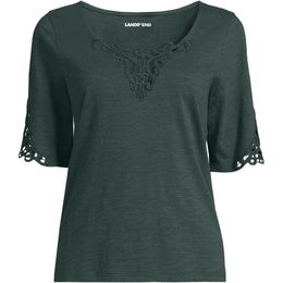 LANDS' END Flammgarn-Shirt mit Lochspitze in Plus-Gr&ouml;&szlig;e f&uuml;r Damen, Damen, size: plus, Gr&uuml;n, Baumwolle, by Lands' End