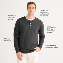 LANDS' END Super-T Langarm-Henleyshirt f&uuml;r Herren, Classic Fit, Herren, size: regular, Schwarz, Baumwolle, by Lands' End